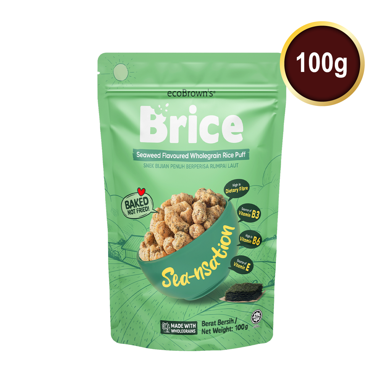 ecoBrown’s Brice Seaweed Flavoured Wholegrain Rice Puff [100g] – ecoBrown's