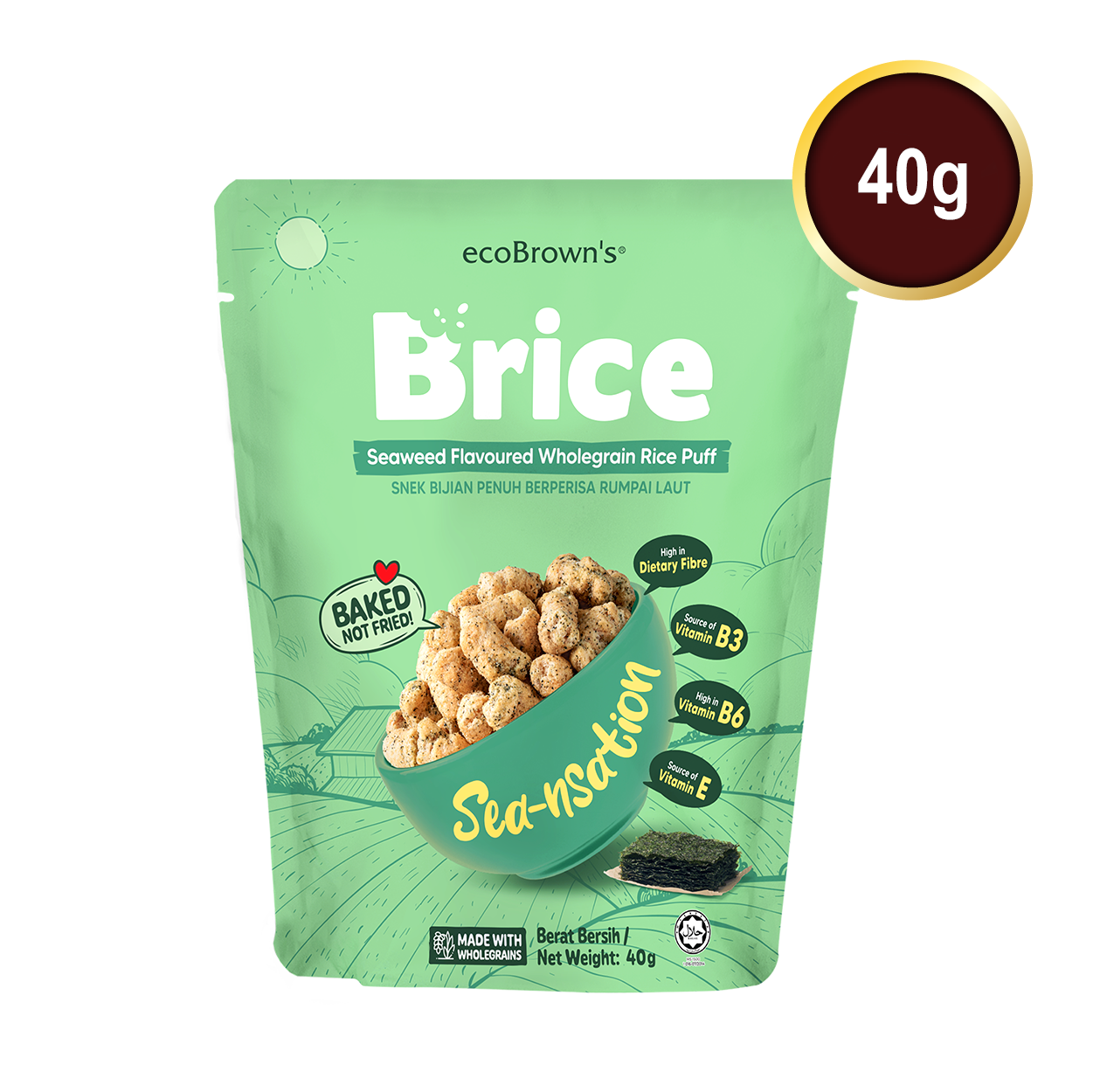 ecoBrown’s Brice Seaweed Flavoured Wholegrain Rice Puff [40g] – ecoBrown's