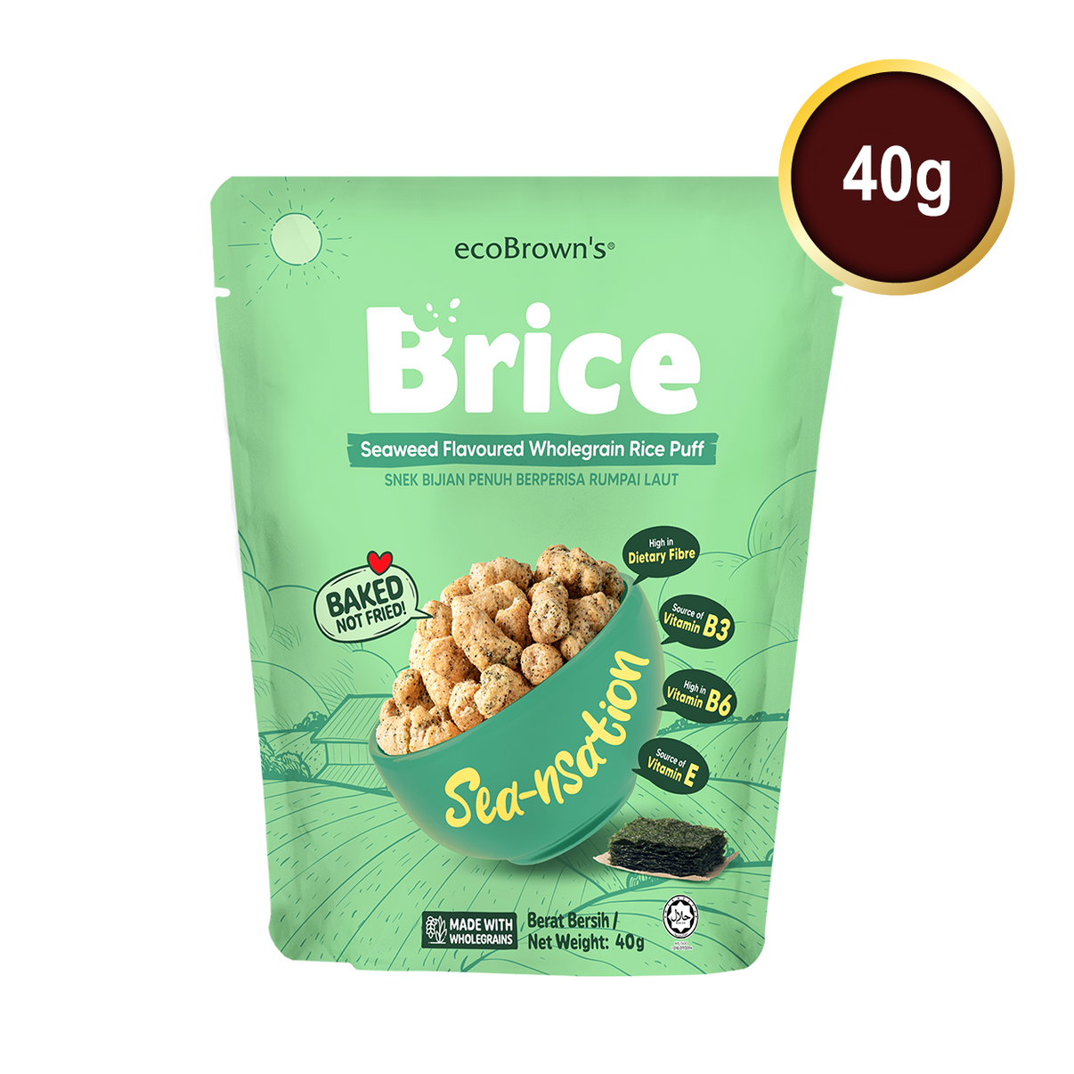 ecoBrown’s Brice Seaweed Flavoured Wholegrain Rice Puff [40g] – ecoBrown's
